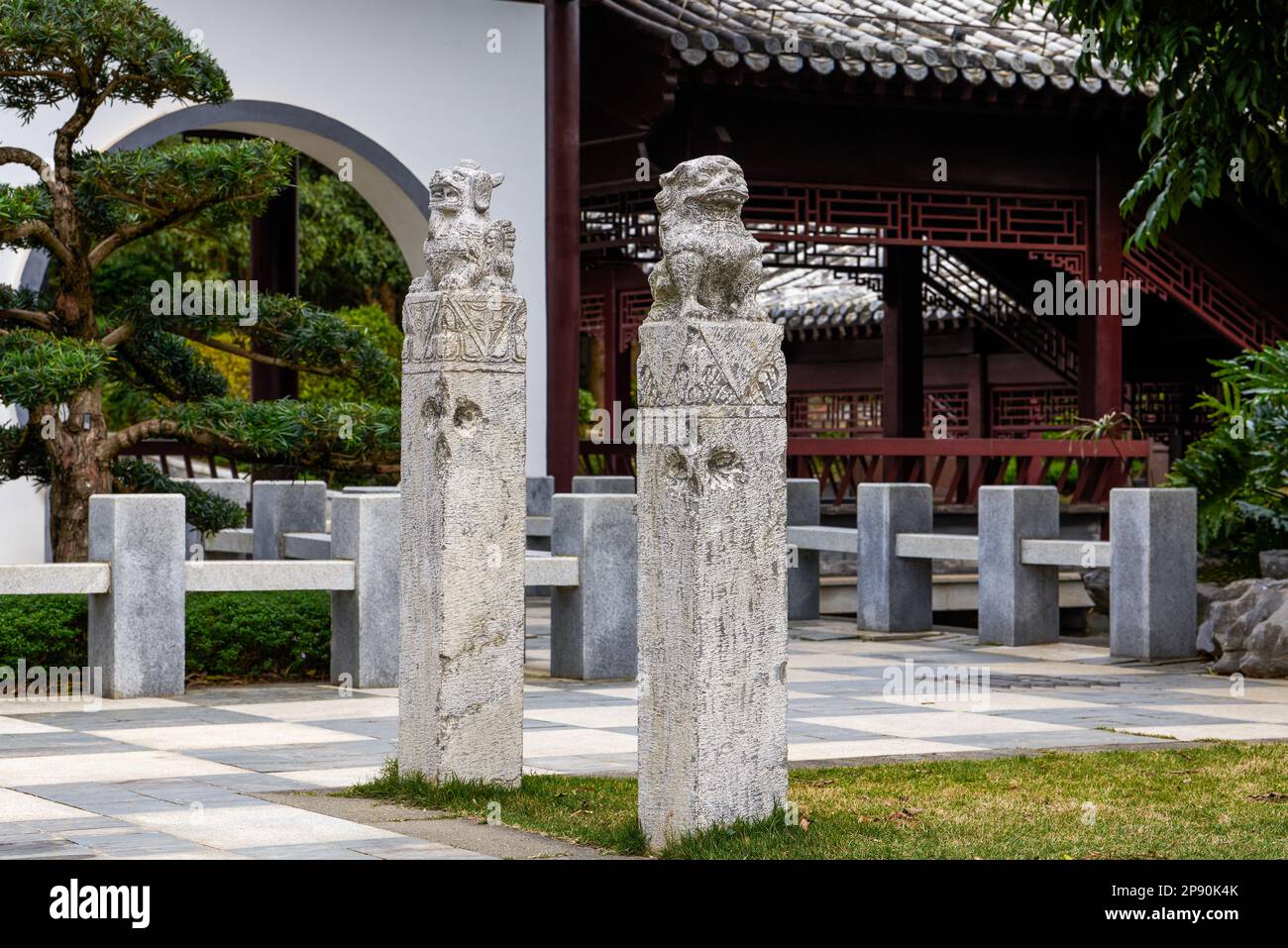 Kylin sculpture column in traditional Chinese garden Stock Photo - Alamy