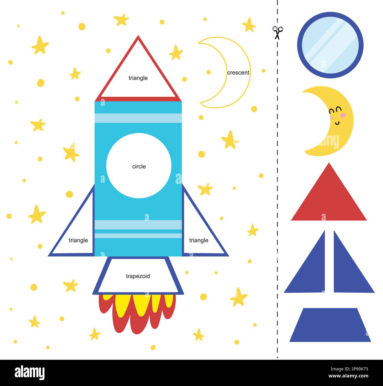 Matching game for kids with a rocket and moon. Learning geometric ...