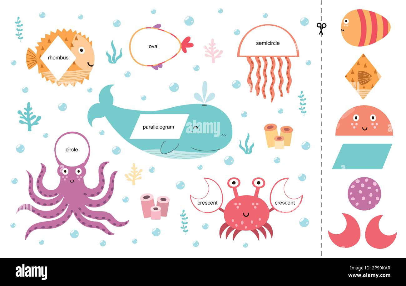 Matching game for kids with sea animals. Learning geometric shapes ...