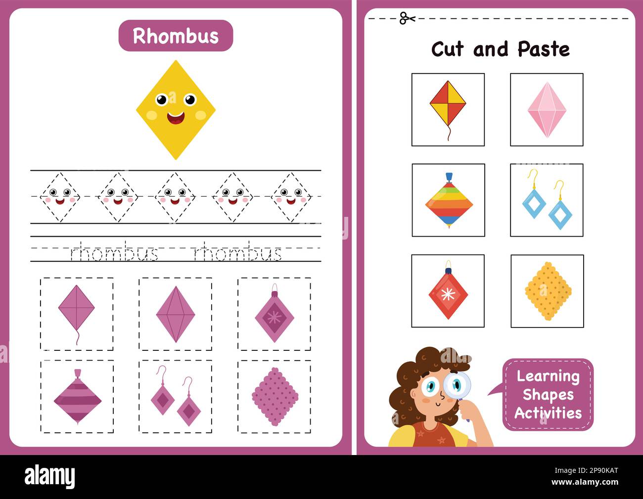 Learning shapes activity page - Rhombus. Geometric shapes worksheets ...