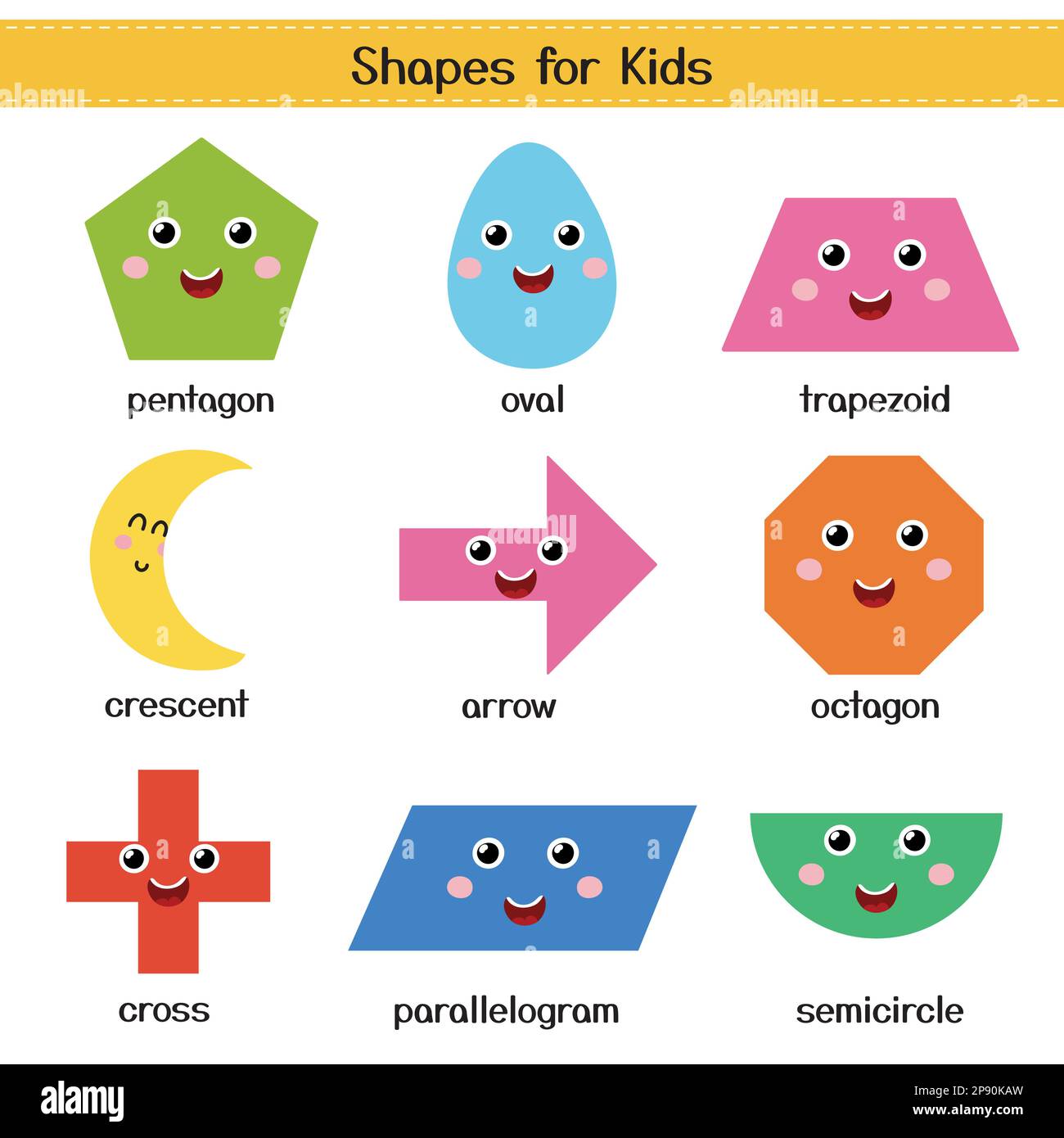 Cute shapes characters for kids collection. Learning basic geometric ...