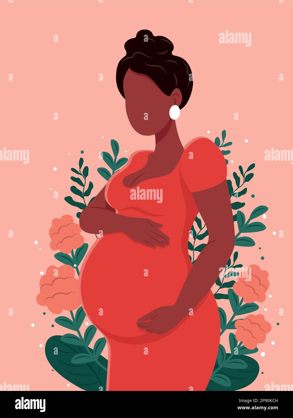 Healthy Pregnancy Banner Beautiful Pregnant Black Woman Hugs Her Belly