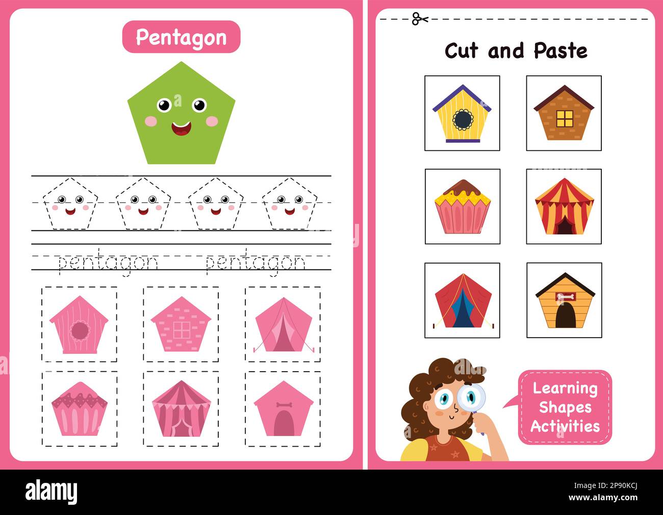 Learning shapes activity page - Pentagon. Geometric shapes worksheets ...
