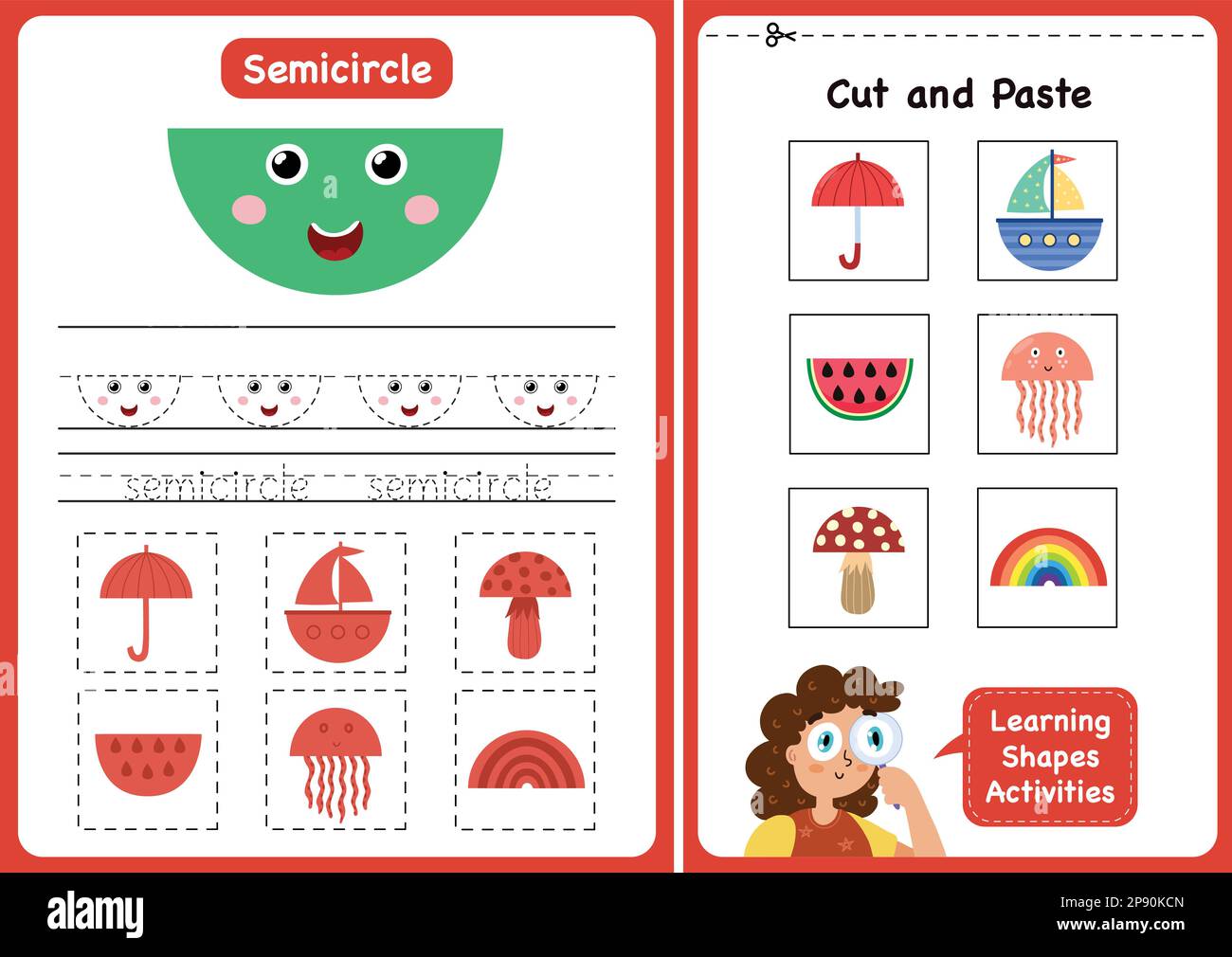 Learning shapes activity page - Semicircle. Geometric shapes worksheets ...