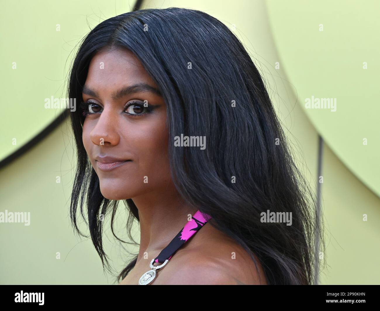 Simone Ashley arriving at the Versace FW23 Show held at the Pacific ...