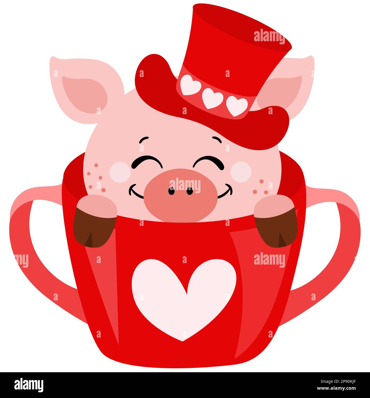 Adorable pig with red hat inside the red teacup Stock Photo - Alamy