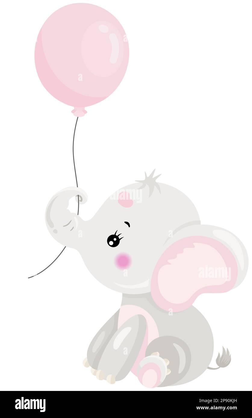 Cute baby pink elephant holding a balloon Stock Photo - Alamy