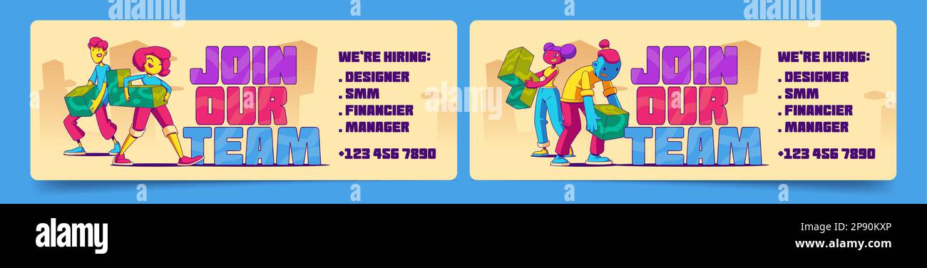 Join our team posters with office employees working together. Concept ...