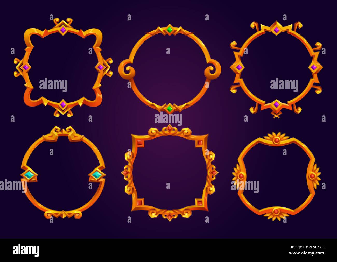 Set of fantasy round game frames isolated on background. Vector cartoon ...