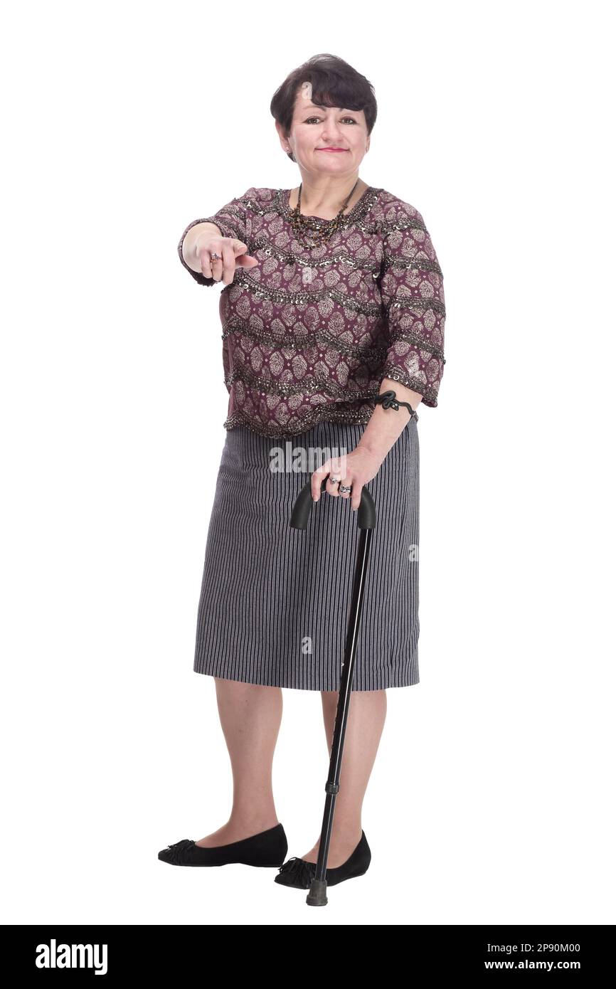 elderly woman with a walking stick giving a thumbs up Stock Photo - Alamy