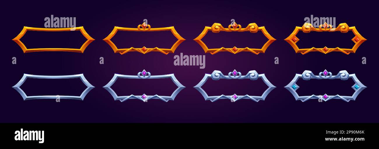 Medieval golden button frame for fantasy game ui isolated on dark ...