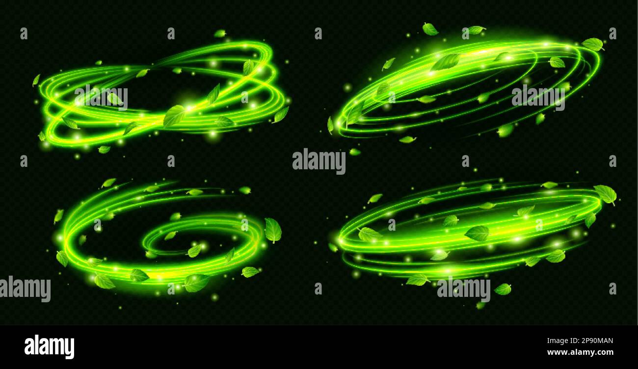 Abstract fresh air swirls with green foliage and sparkles isolated on ...