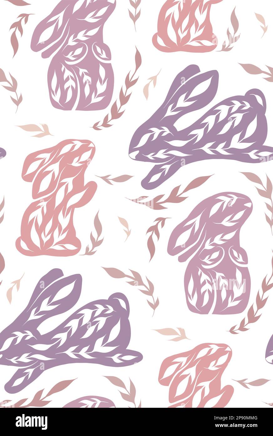 Vector seamless Easter pattern with decorated rabbits and flowers ...