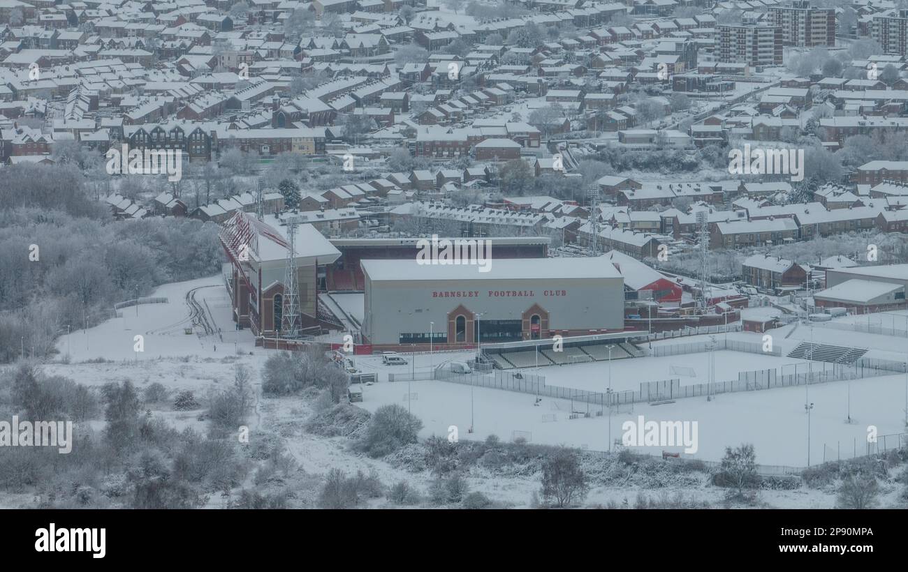Oakwell the home of Barnsley FC covered in snow as a Yellow warning of ...
