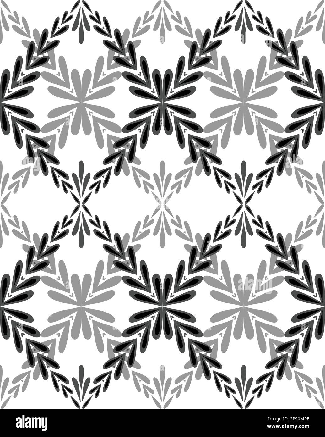 Seamless monochrome vector pattern with a rhombus of stems and foliage ...