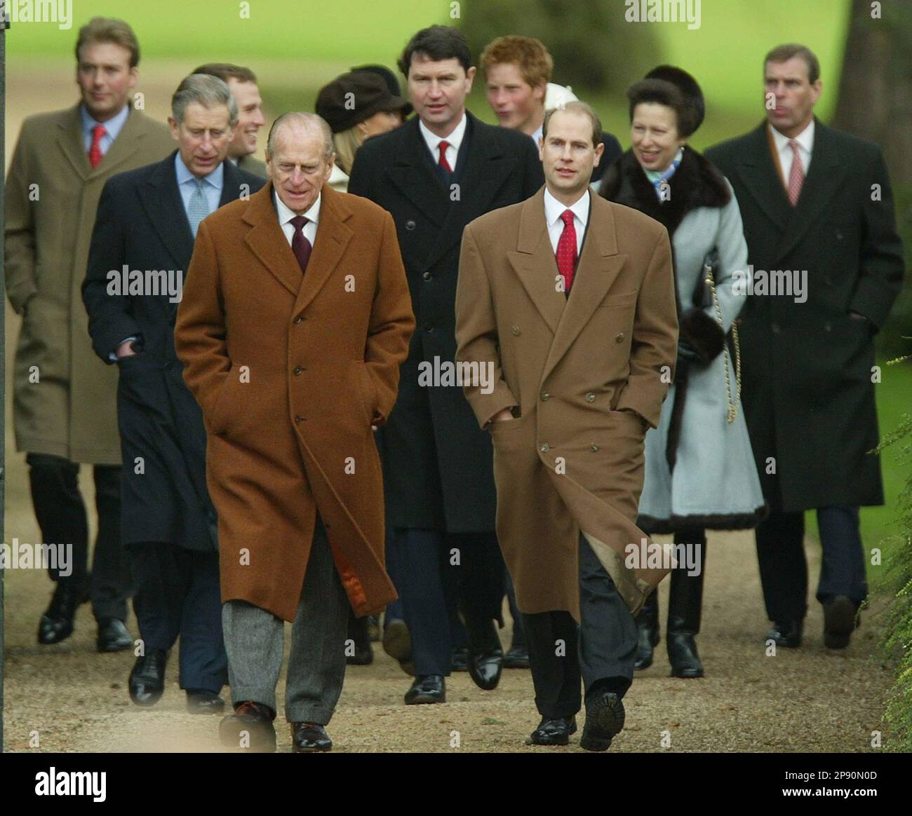 File photo dated 25/12/03 of the late Duke of Edinburgh (front left ...