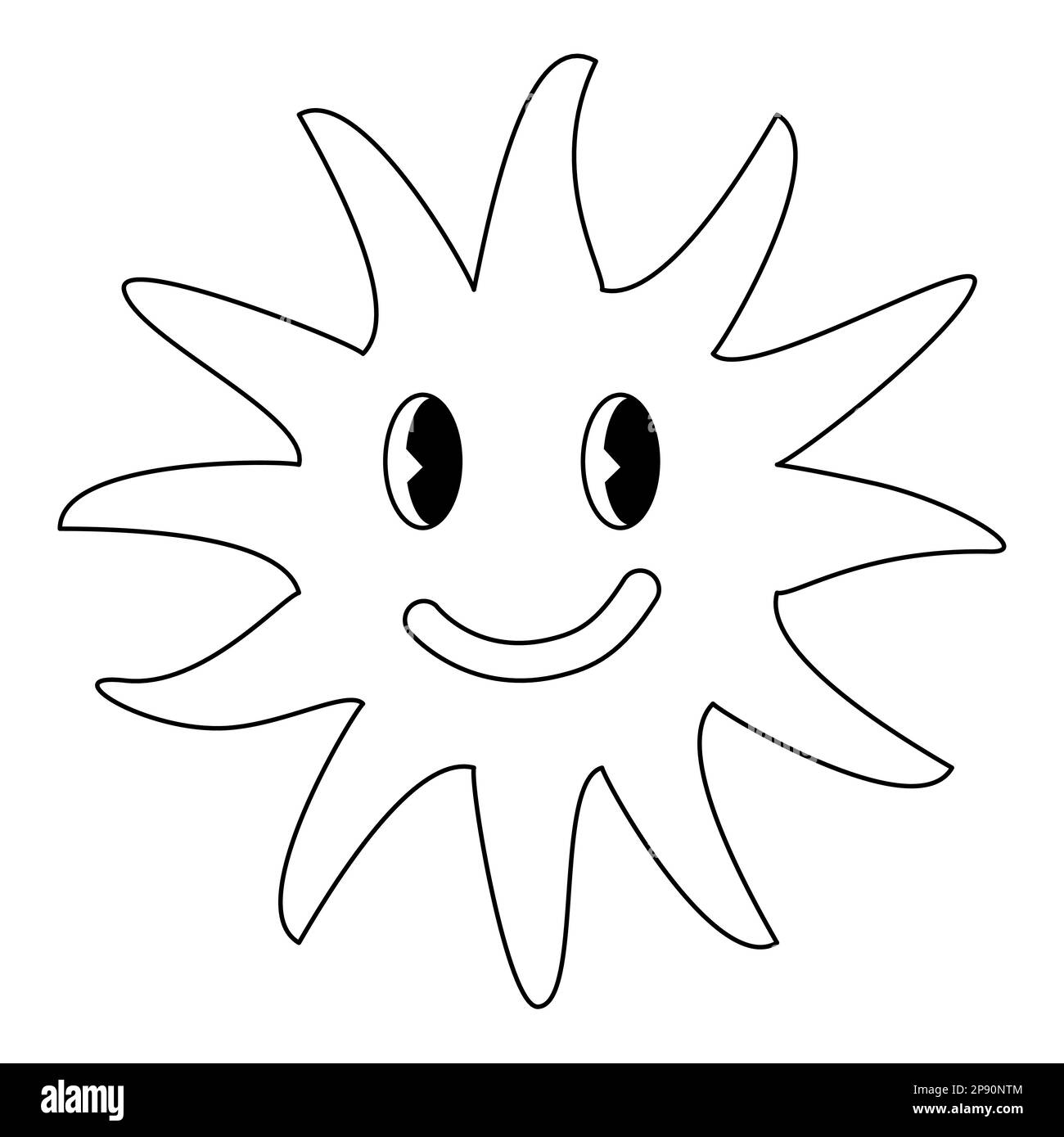 Retro style smiling emoticon sune, doodle style flat vector outline ...