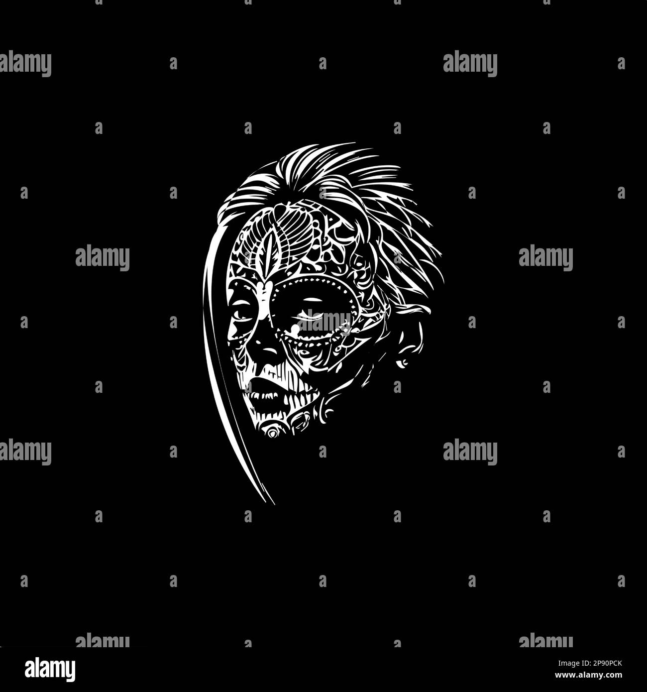 Woman sugar skull dotwork tattoo with dots shading, tippling tattoo ...