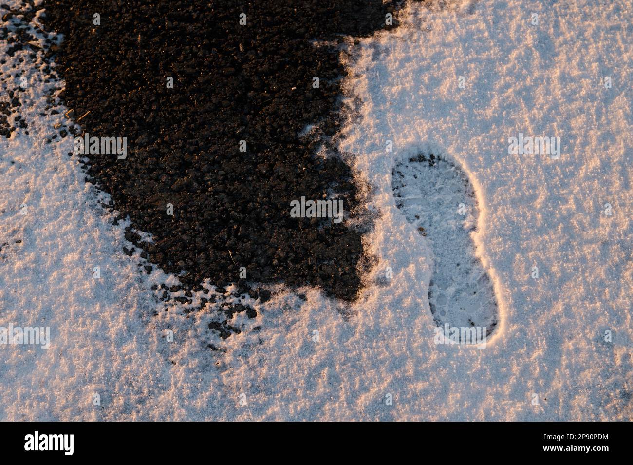 Footprints in the snow on a dirt road Stock Photo - Alamy