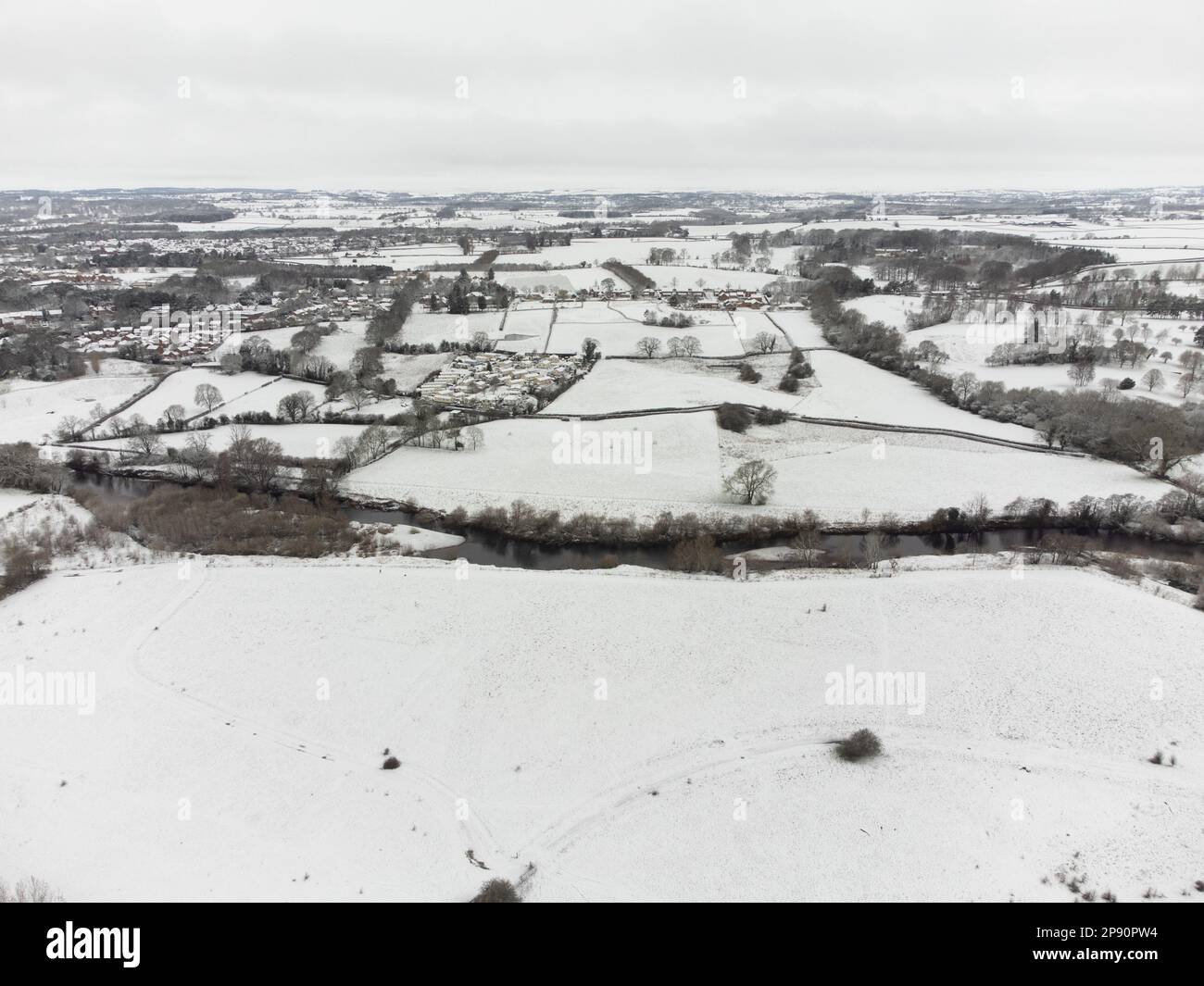 Ripon, North Yorkshire, UK. 10th Mar, 2023. Aerial views of a snowy ...