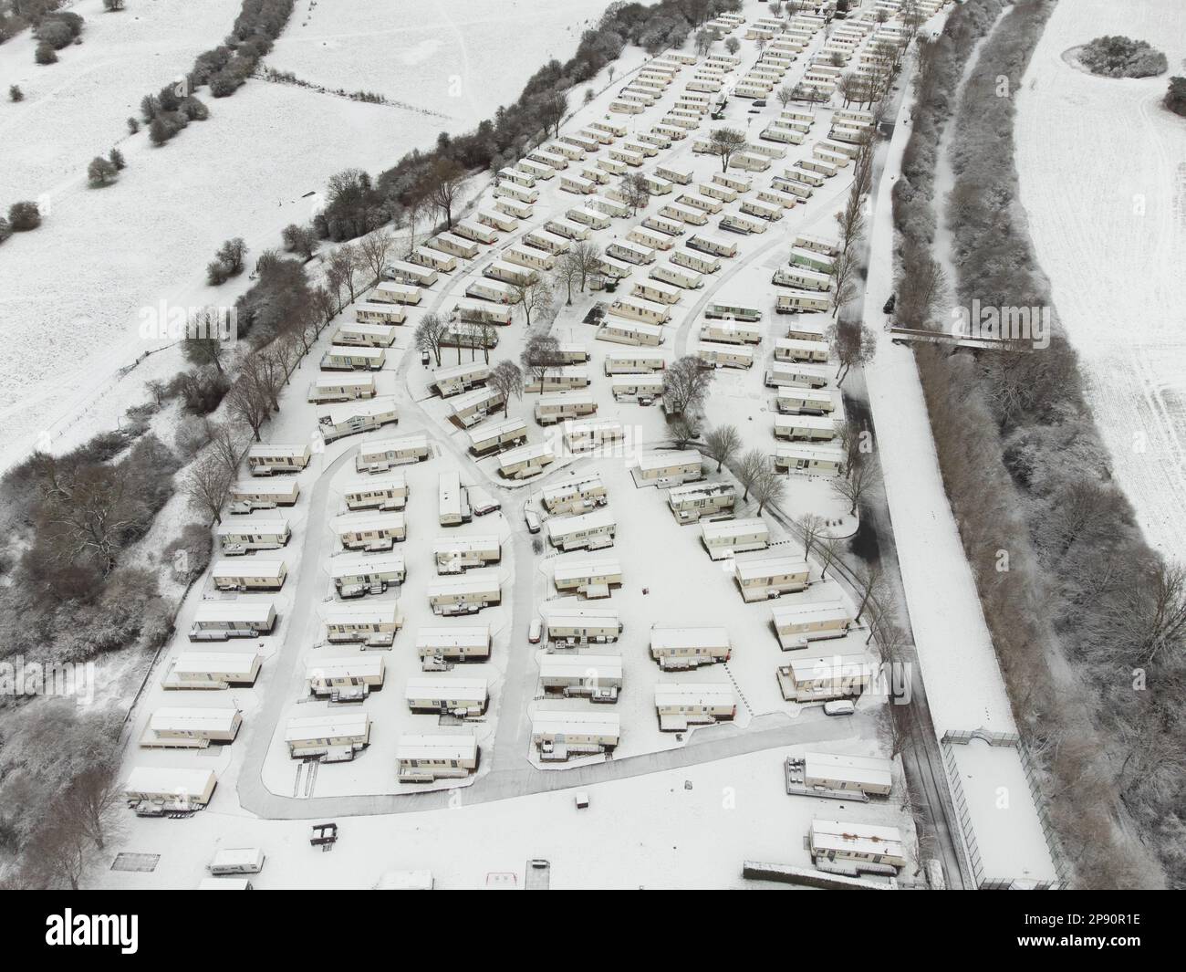 Ripon, North Yorkshire, UK. 10th Mar, 2023. Aerial views of a snowy ...
