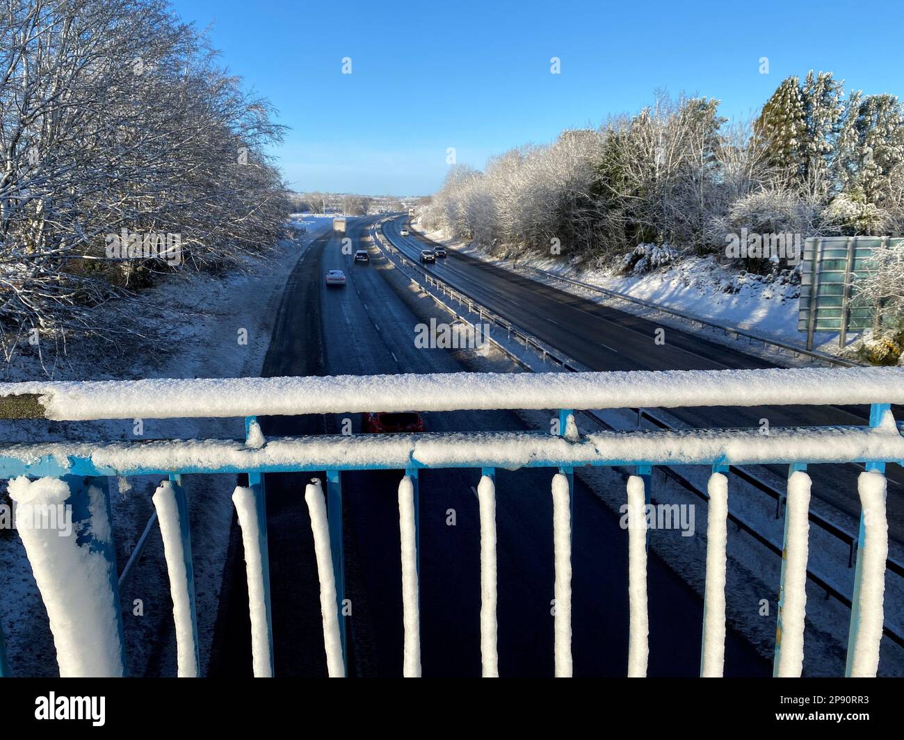 Cars on the main road after heavy snow fall in Hillsborough, Co Down ...