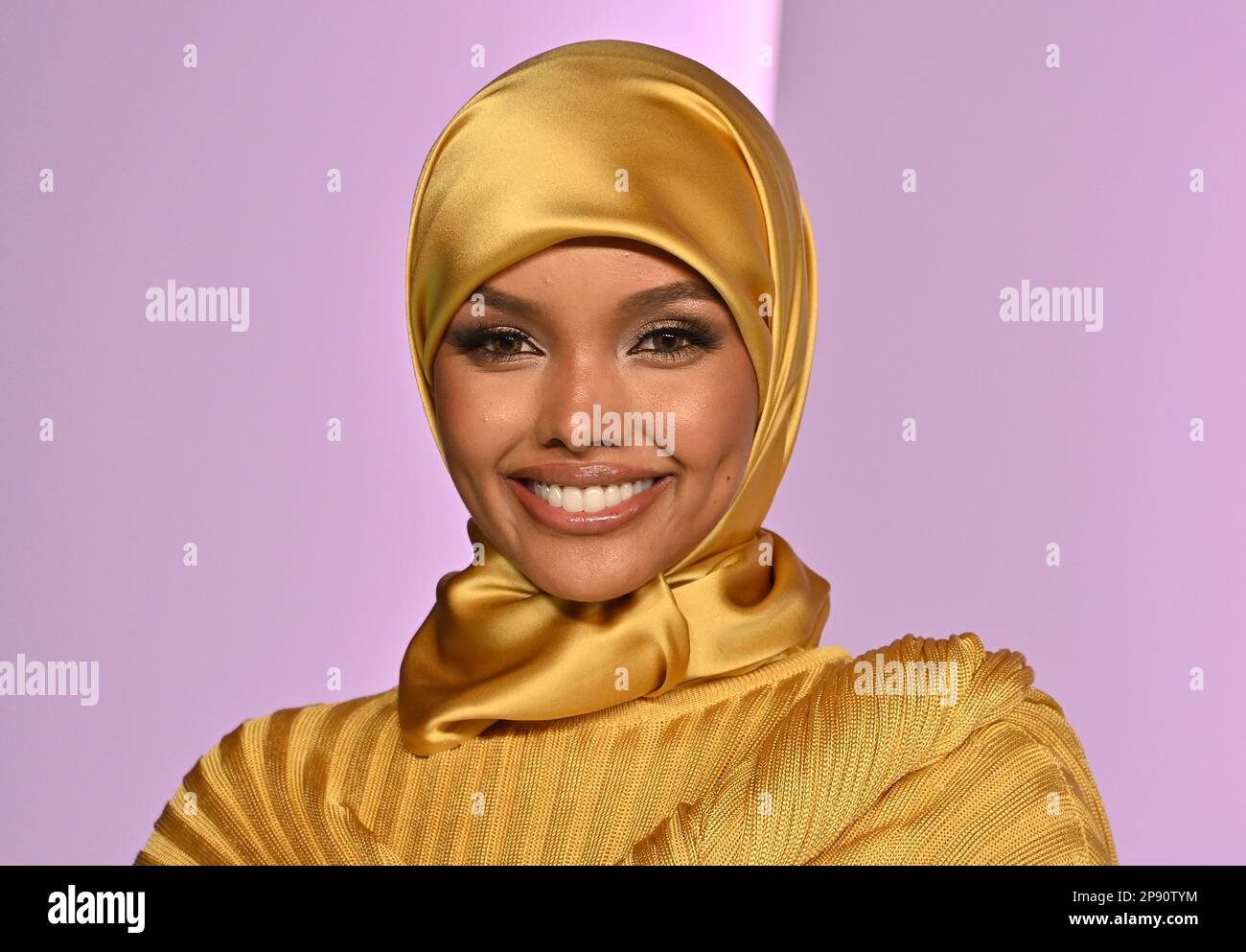 Hollywood, CA. March 9, 2023, Halima Aden arriving at the Green Carpet ...