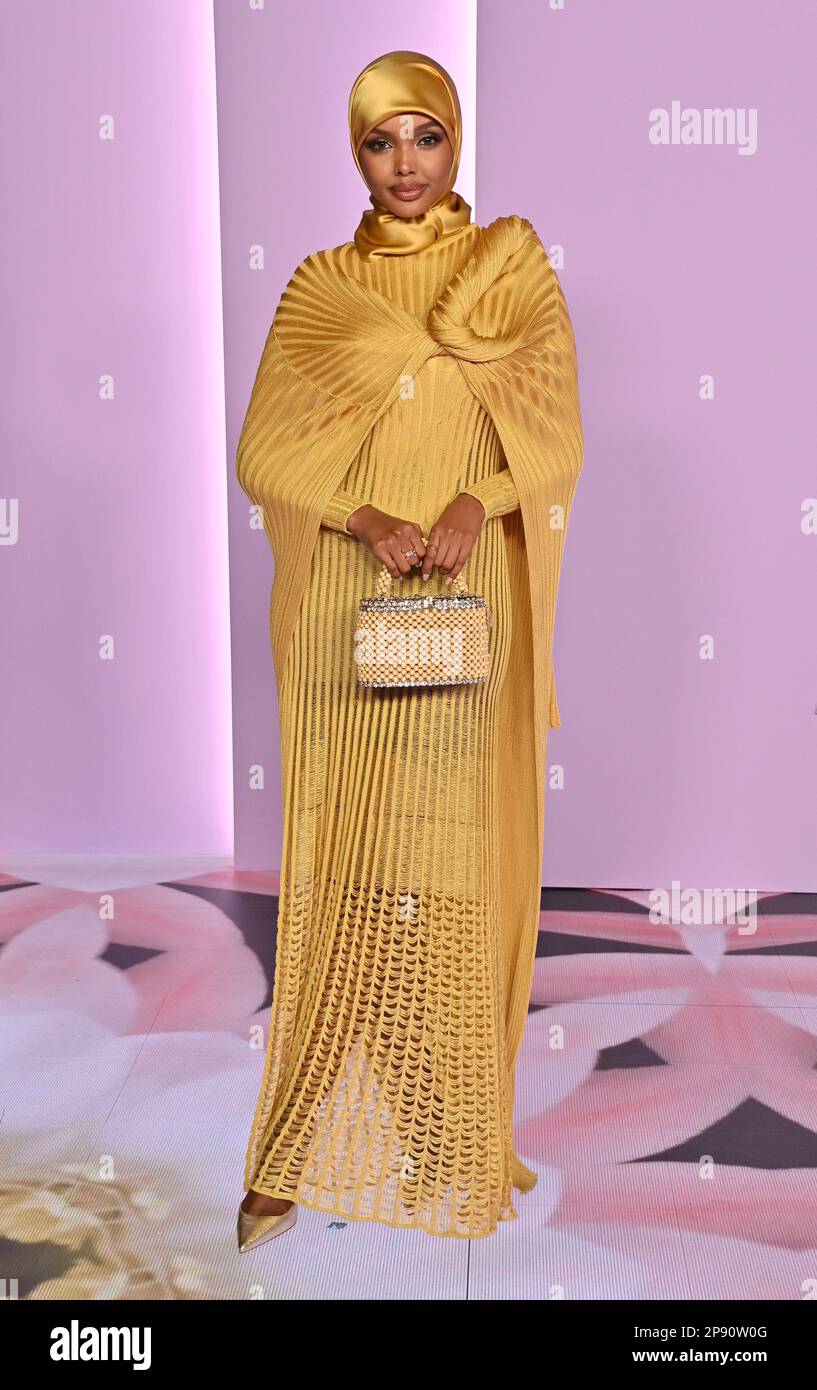 Hollywood, CA. March 9, 2023, Halima Aden arriving at the Green Carpet Fashion Awards held at ...