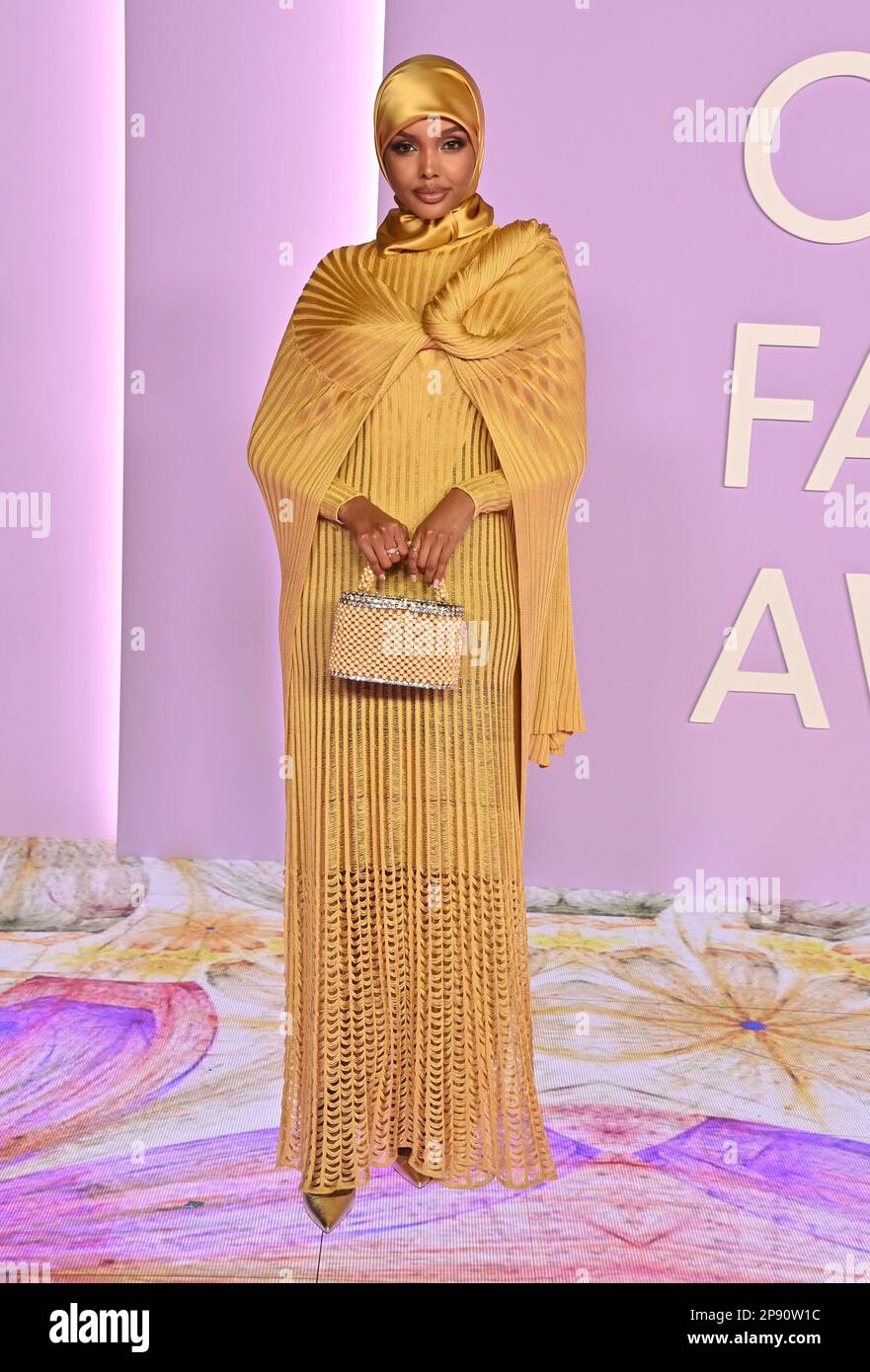 Hollywood, CA. March 9, 2023, Halima Aden arriving at the Green Carpet Fashion Awards held at ...