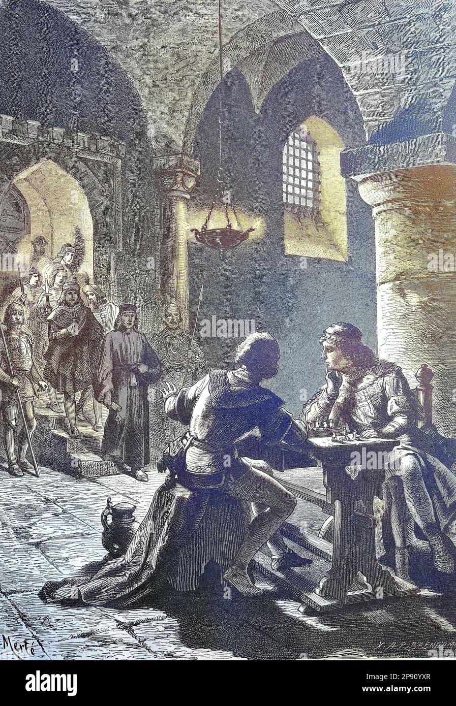 Konradin von Schwaben und sein Freund Friedrich von Baden sitzen im ...