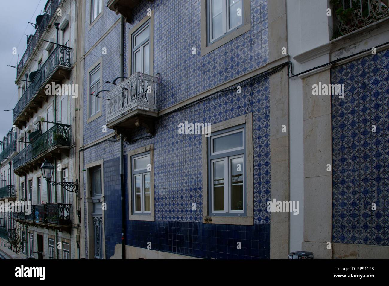 Lisbon - Suburban buildings in Lisbon showing the traditional blue ...