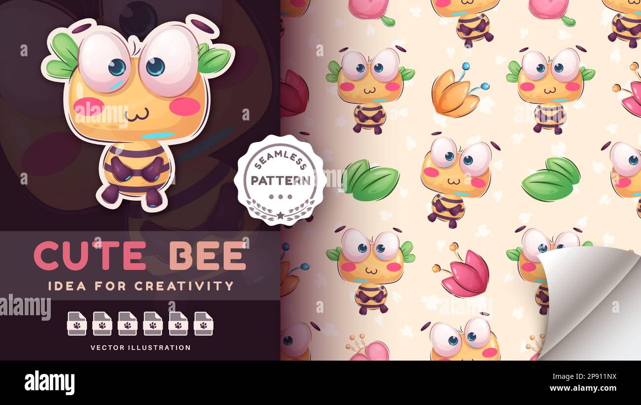 Sticker cartoon character adorable bee, pretty animal idea for print t ...