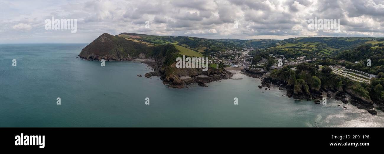 Combe Martin Bay, North Devon Drone Aerial Panoramic Photo Stock Photo ...