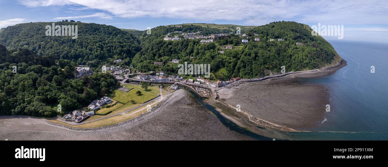 Lynmouth & Lynton, North Devon - Drone Aerial Panoramic Photo Stock ...