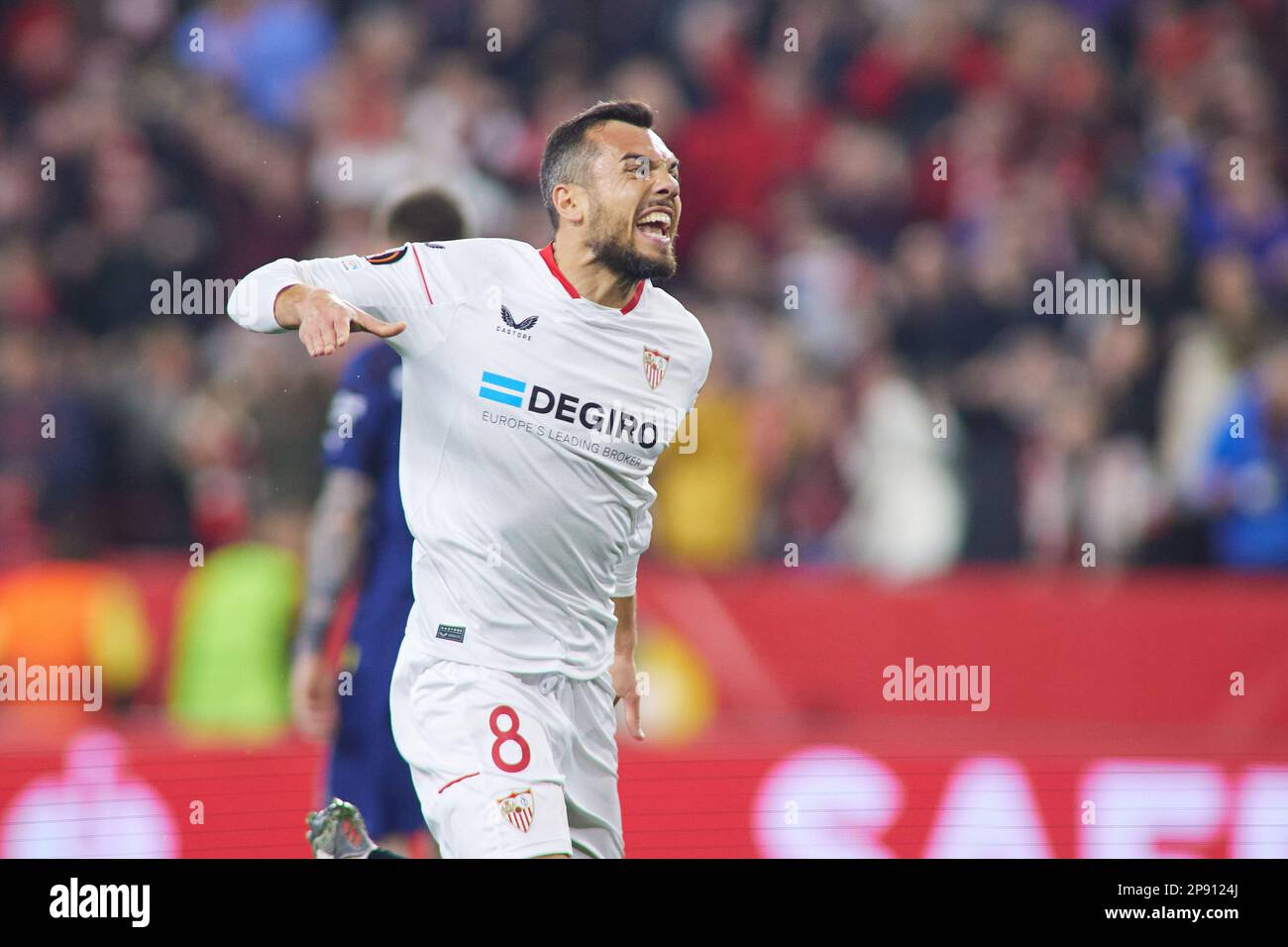 Sevilla, Spain - 09/03/2023, Joan Jordan of Sevilla FC celebrates a ...