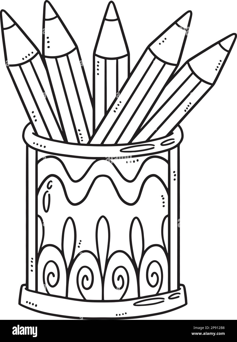 Pencils in Cup Isolated Coloring Page for Kids Stock Vector Image & Art ...