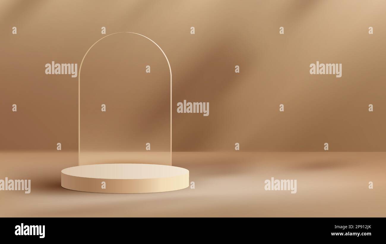 3D realistic brown podium platform stand with transparent glass ...