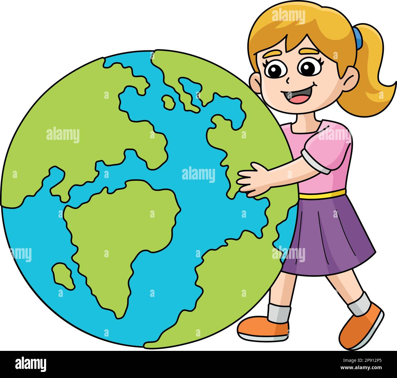 Girl Holding Earth Cartoon Colored Clipart Stock Vector Image & Art - Alamy
