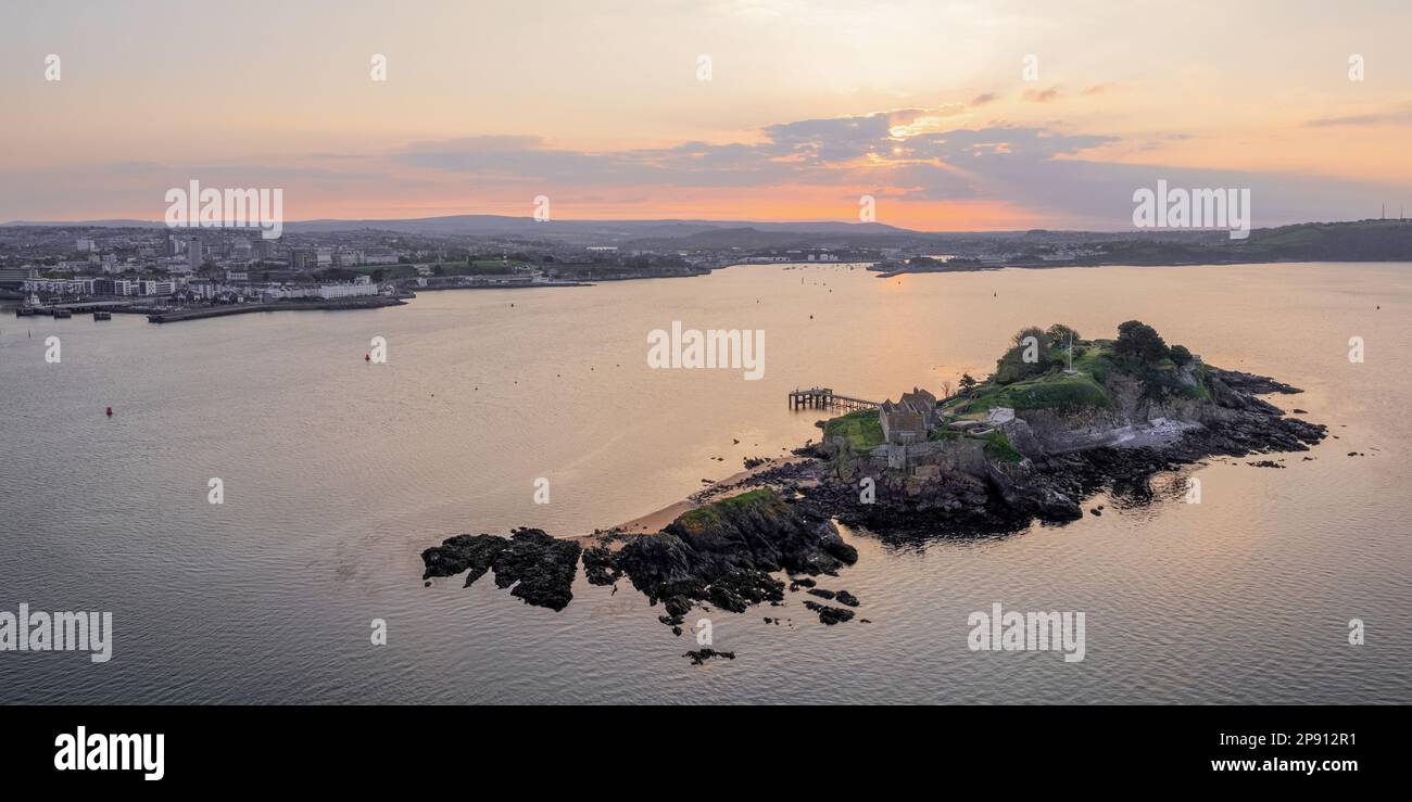 Drake's Island, Plymouth, Devon Aerial Panoramic Photo Stock Photo - Alamy