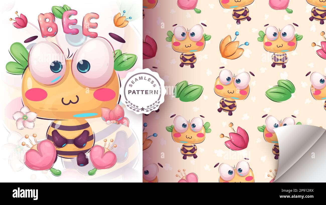 Cartoon character funny animal bee - seamless pattern Stock Vector ...