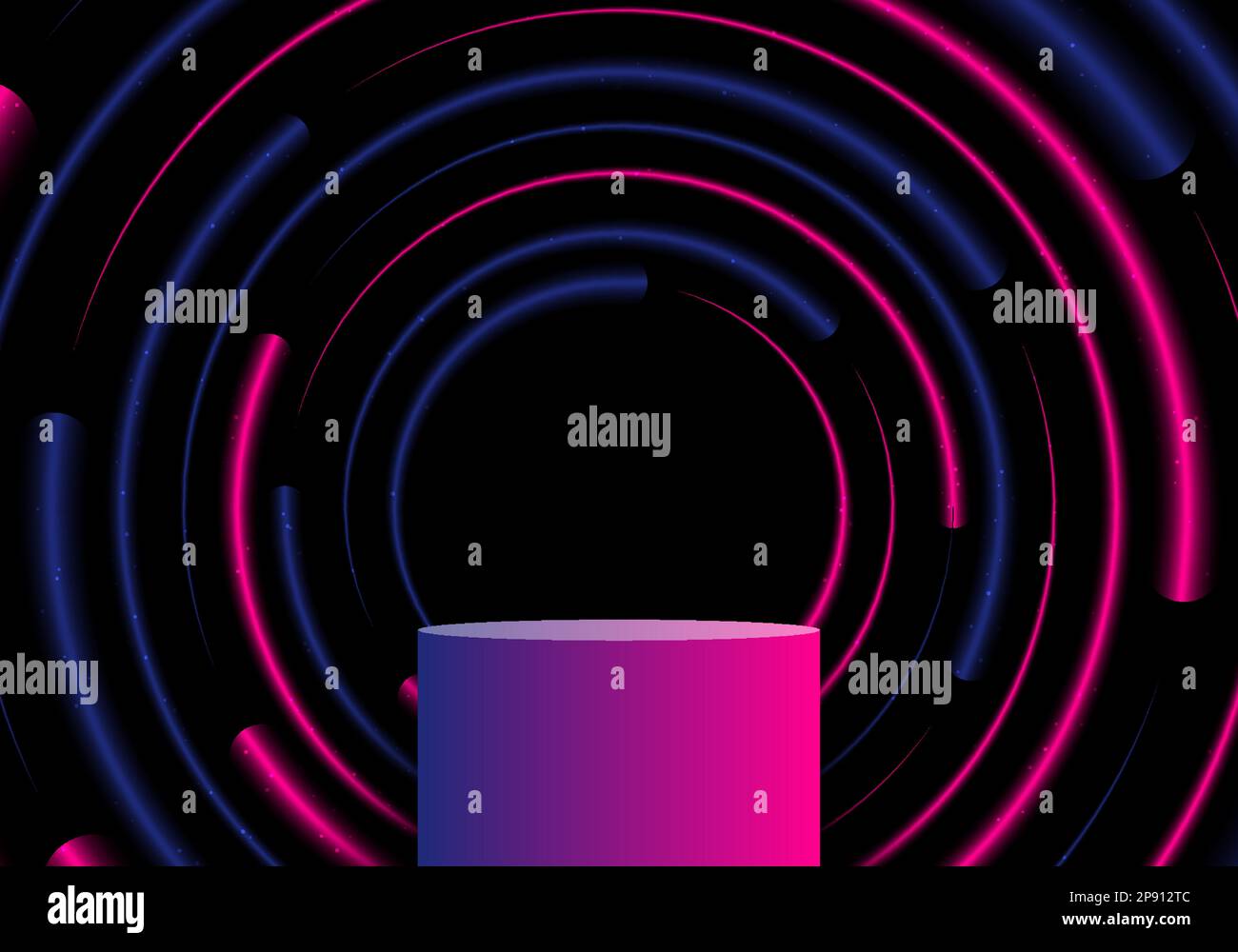 Abstract technology 3D realistic podium stand with blue and pink ...