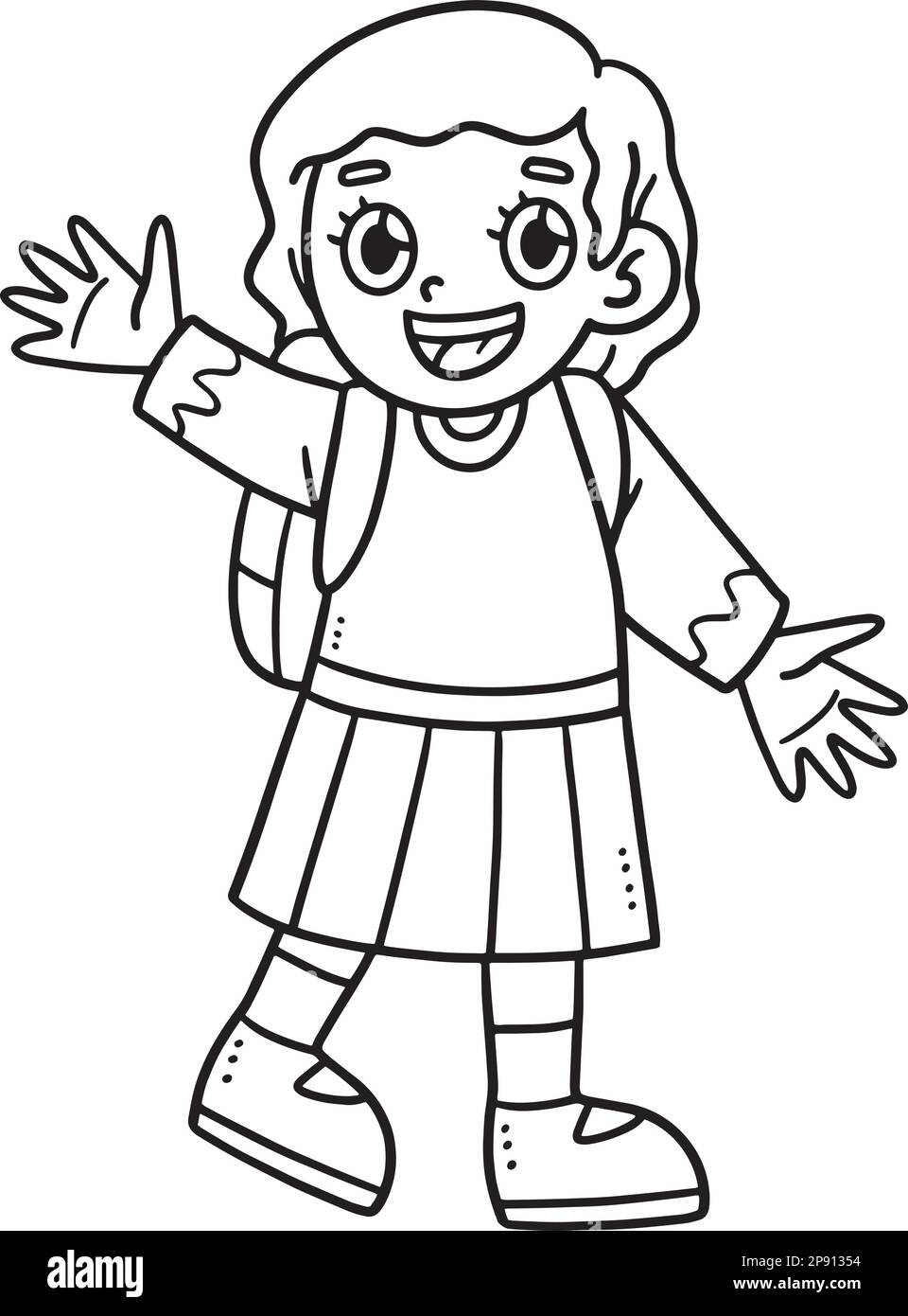 Happy Girl Student Isolated Coloring Page for Kids Stock Vector Image ...