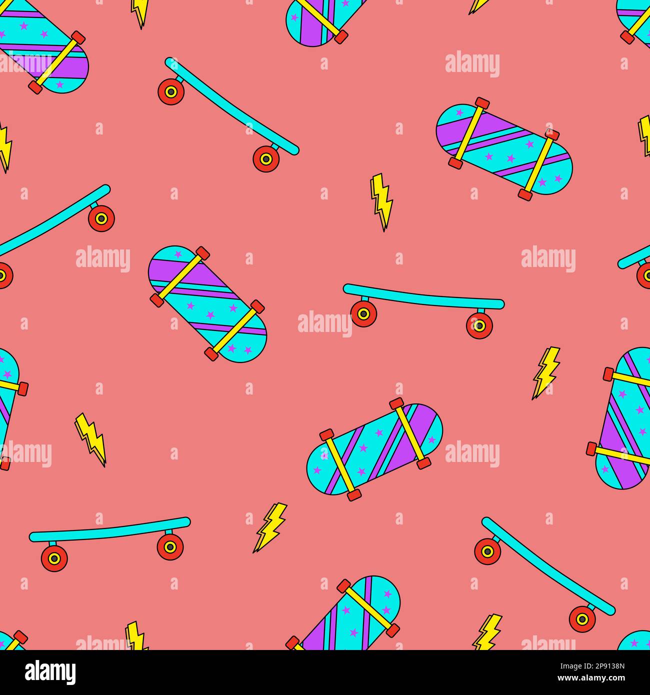 Seamless pattern with skateboards and bolts, retro elements pattern ...