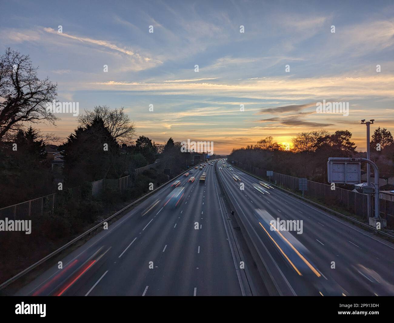 A view of traffic flowing along the M3 motorway between junctions 3 and ...