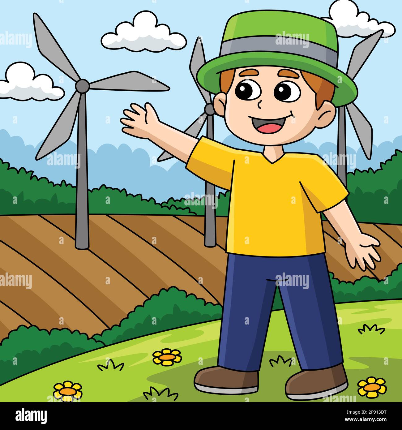 Boy Showing a Windmill Colored Cartoon Stock Vector Image & Art - Alamy
