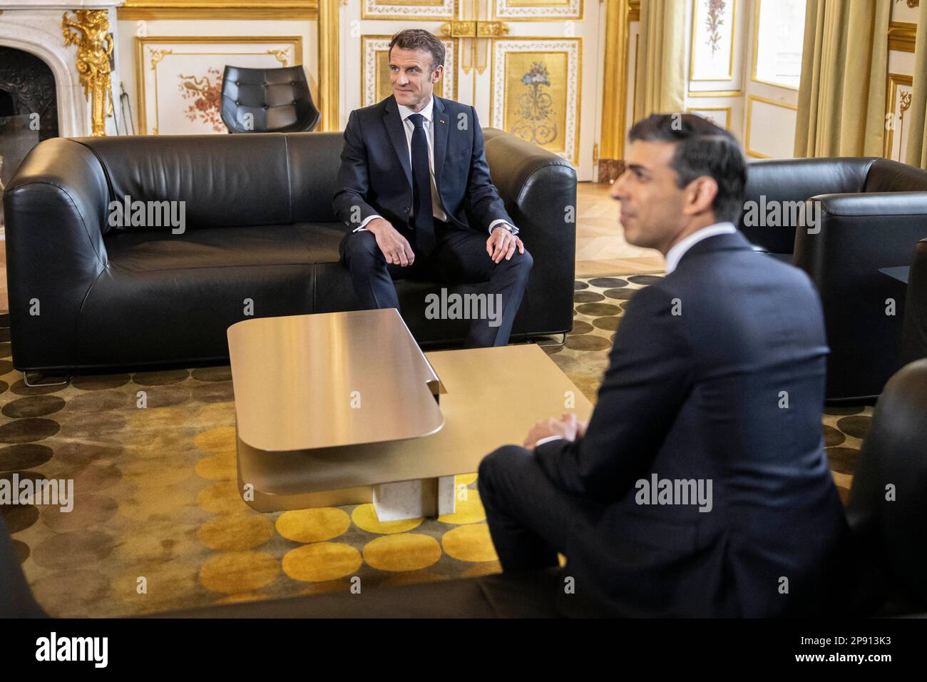 Paris, France. 10th Mar, 2023. France's President Emmanuel Macron and ...