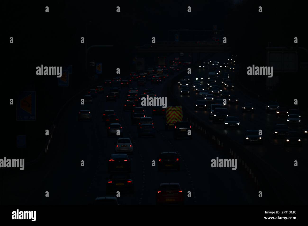 A nocturnal view of traffic travelling along the M3 motorway between ...
