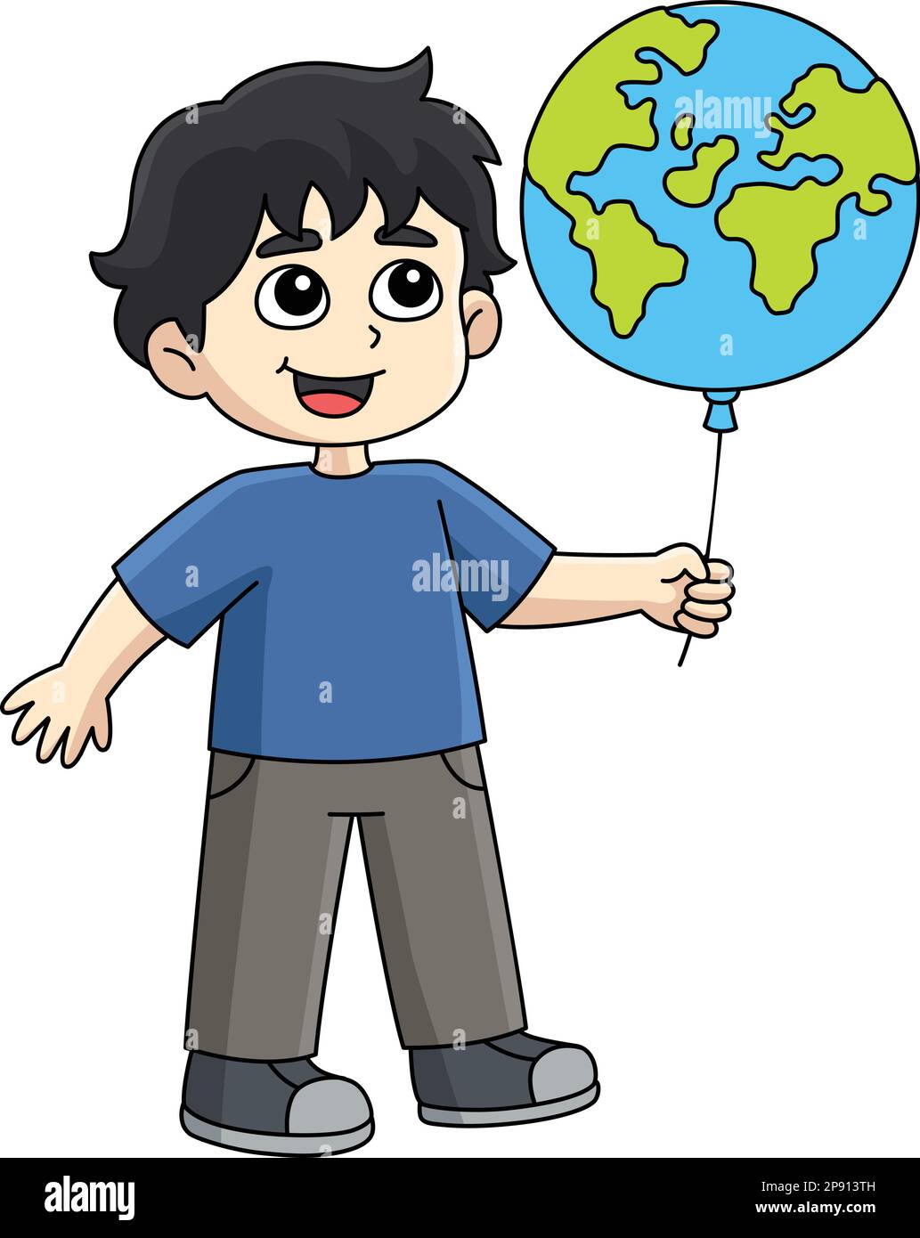 Boy Holding an Earth Balloon Cartoon Clipart Stock Vector Image & Art ...