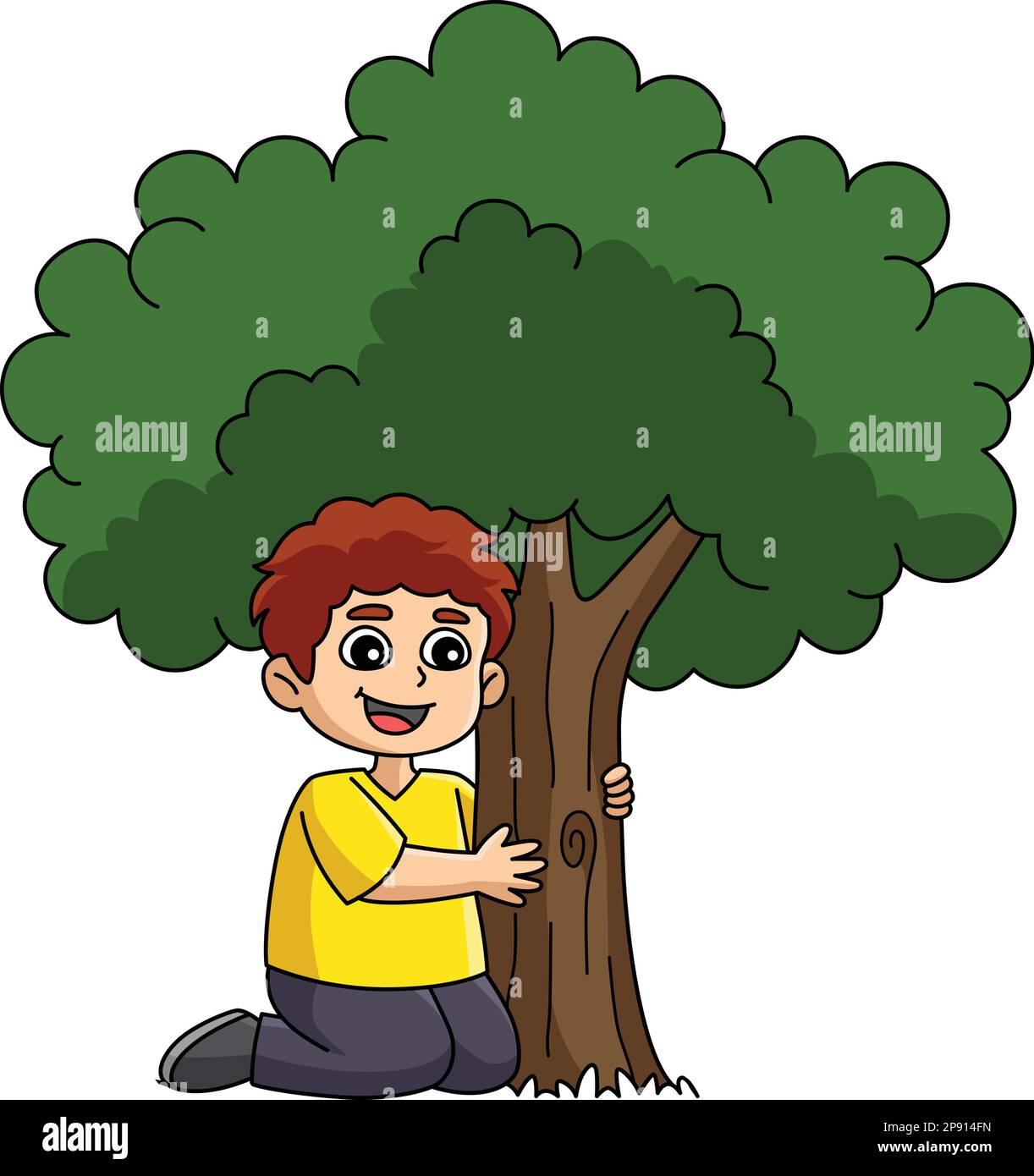 Boy Hugging a Tree Cartoon Colored Clipart Stock Vector Image & Art - Alamy