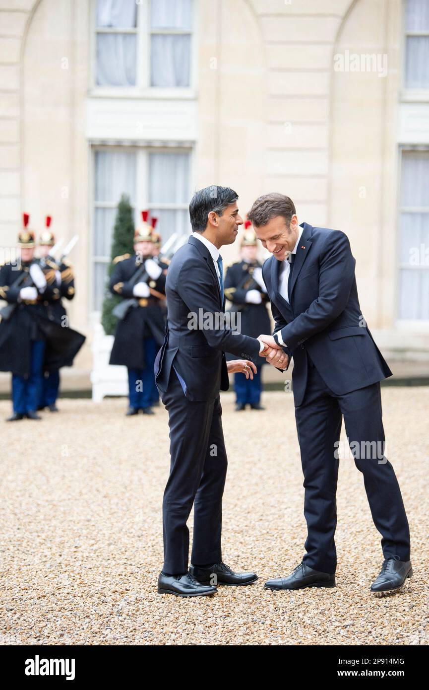 Paris, France. 10th Mar, 2023. France's President Emmanuel Macron and ...
